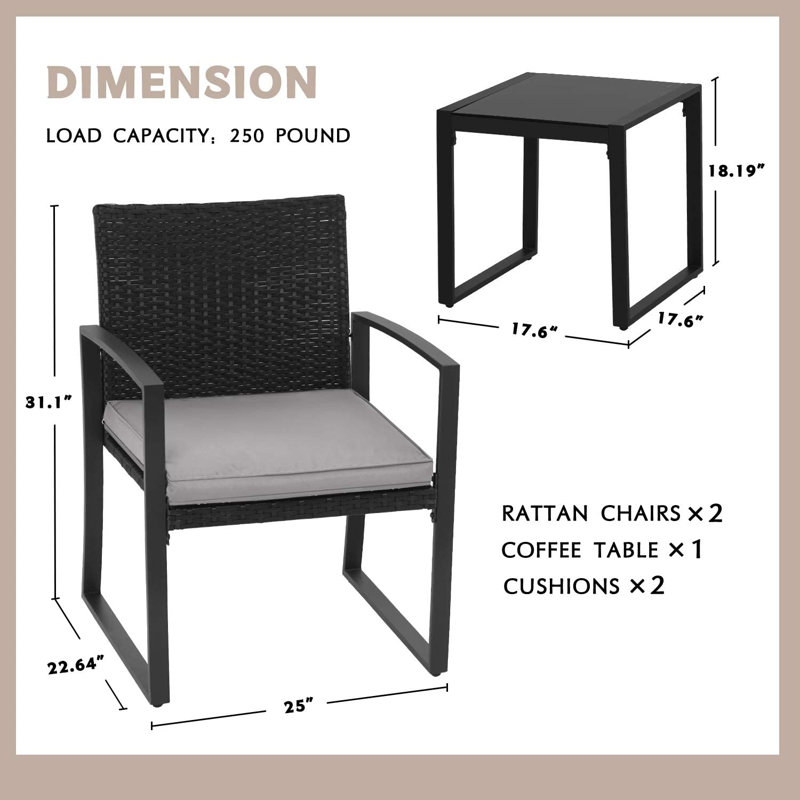 Ebern Designs Jipson 2 - Person Outdoor Seating Group with Cushions ...