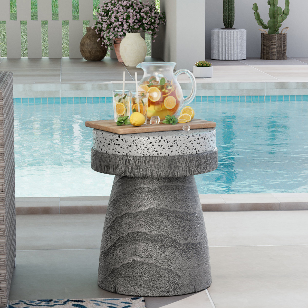 Wrought Studio™ Patio Round Concrete Side Table | Wayfair
