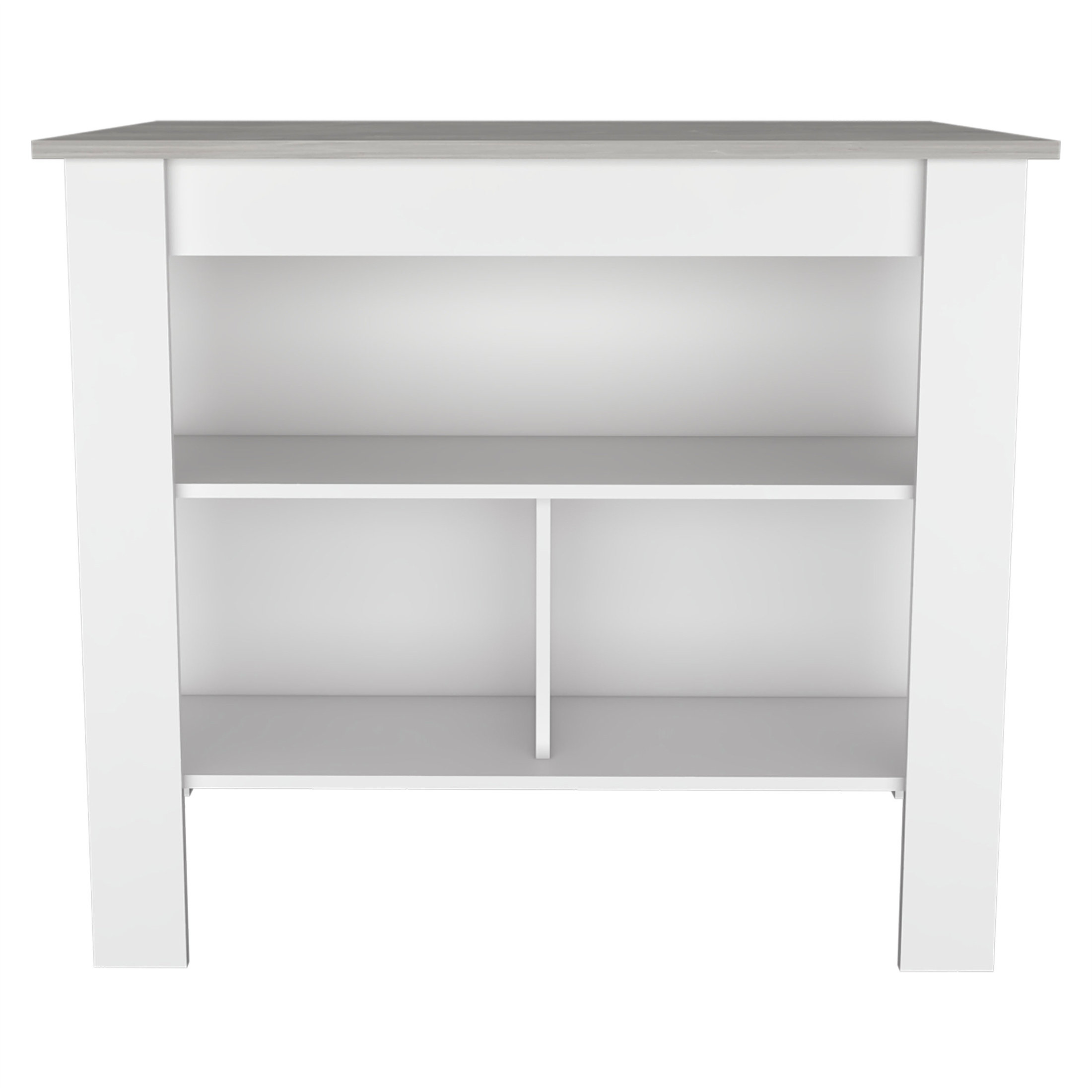 Ebern Designs Cala Kitchen Island, Four Legs, Three Shelves -White ...