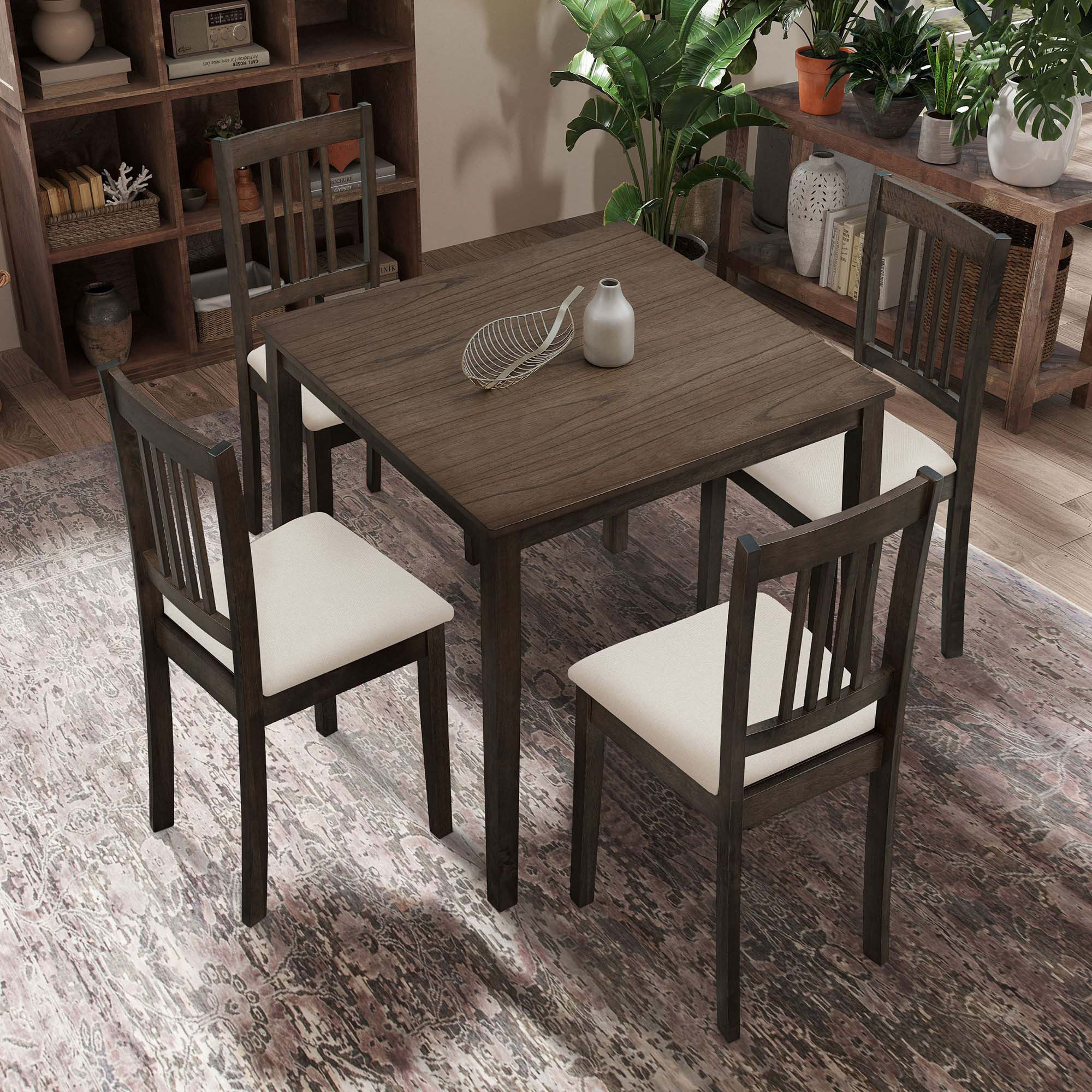 George Oliver 5-PCS Wooden Dining Table Set, Mid-Century Modern Square ...