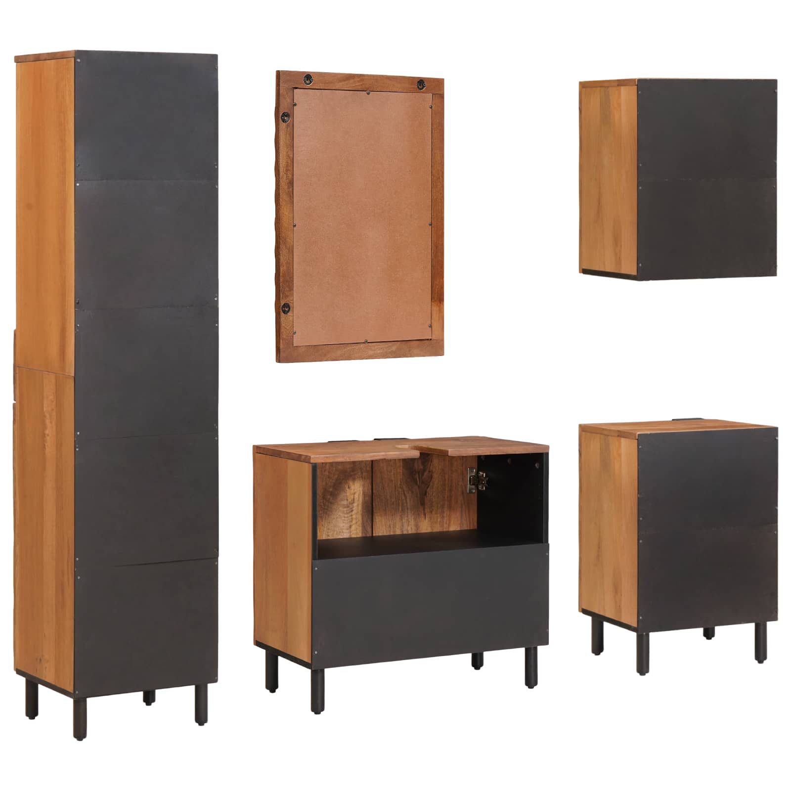 Ebern Designs Bathroom Sets 5 Pcs Acacia Brown Winish Solid Mango Wood ...