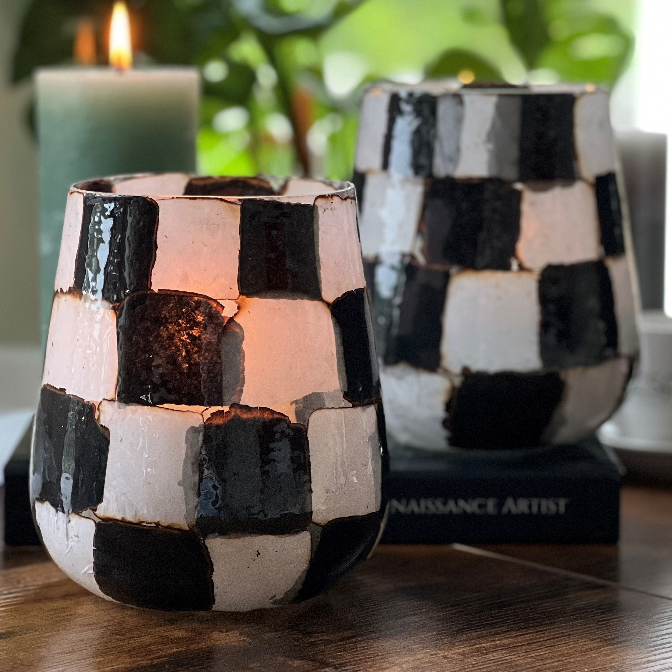 Lark Manor™ 2 Piece Buffalo Check Black And White 5 Inch Votive Candle ...