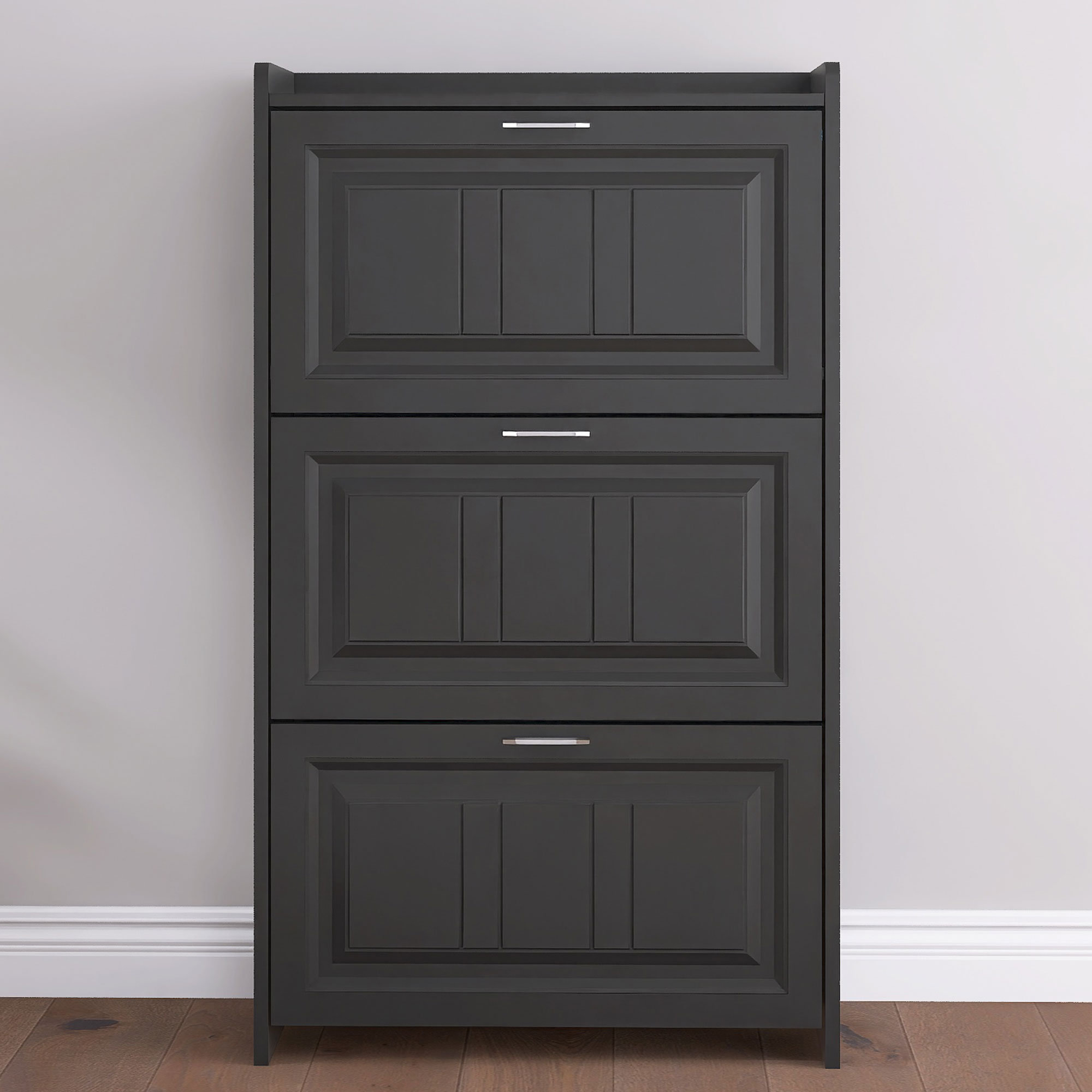 Red Barrel Studio® 28 Inch Black Shoe Storage Cabinet With 3 Flip ...