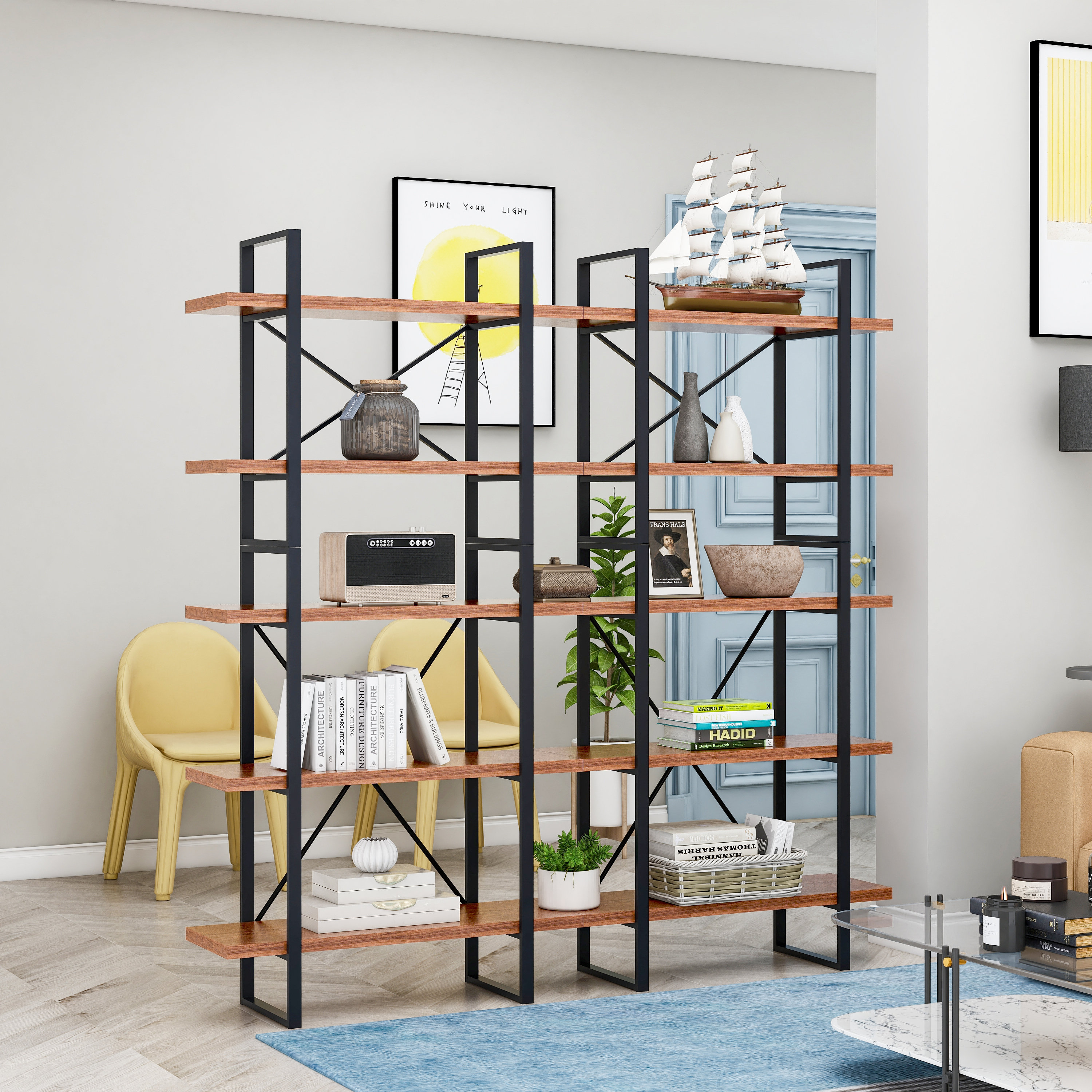 mylotus-home Marta Wood And Steel Etagere Bookcase-71.06"*70.86"*12.52 ...