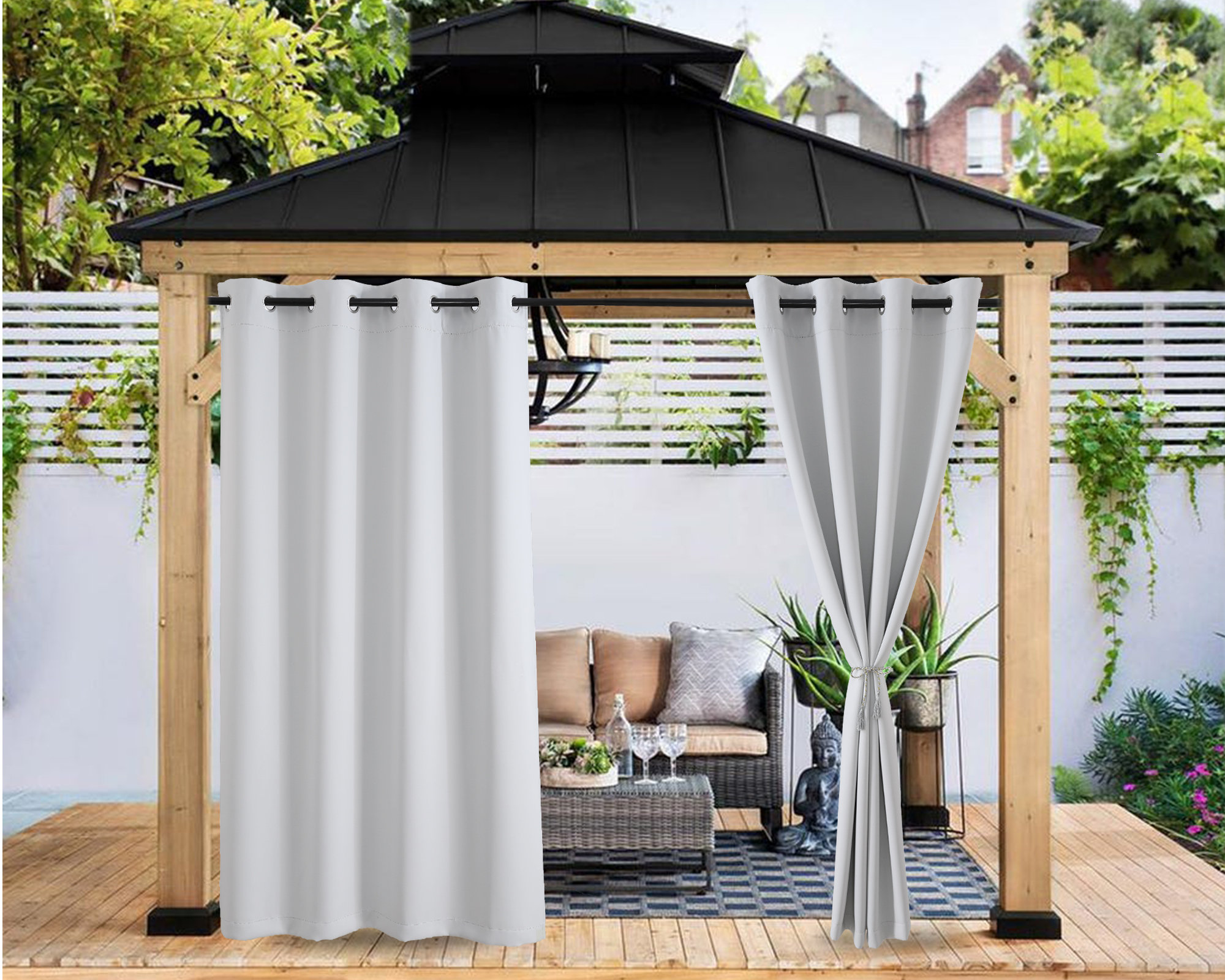 Ebern Designs Aalon Black Out Solid Grommet Top Waterproof Pergola ...