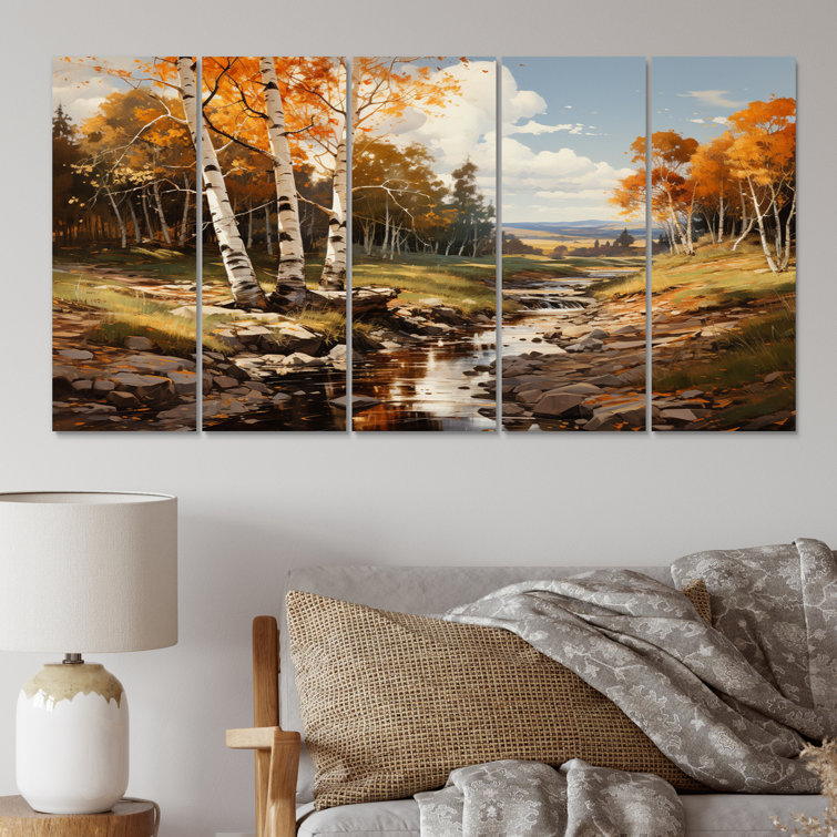 DesignArt Birch Woods Sunlit Grove II On Canvas 5 Pieces Print ...