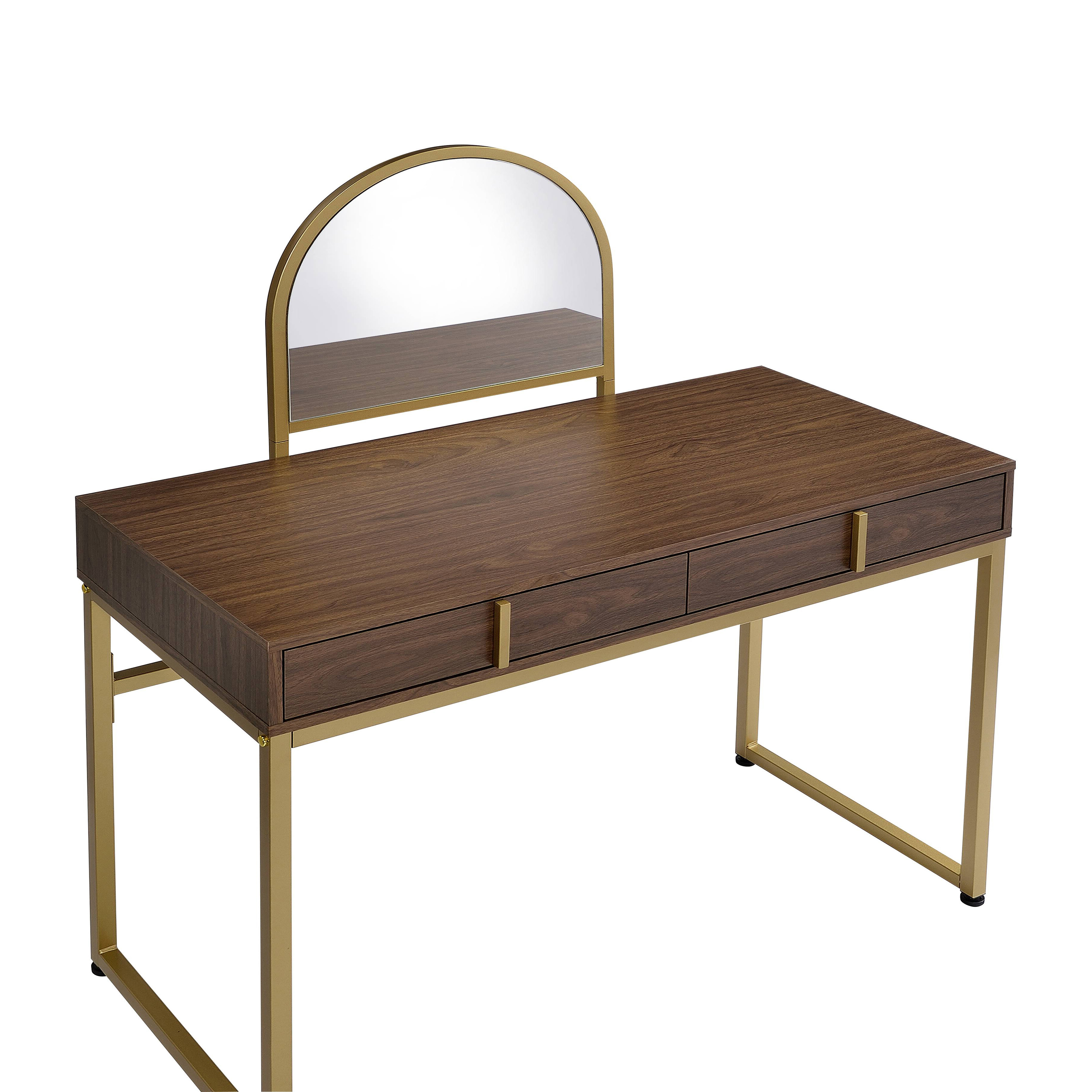 Brayden Studio® Ressie 2 - Drawer Vanity Desk with Mirror in Walnut and ...