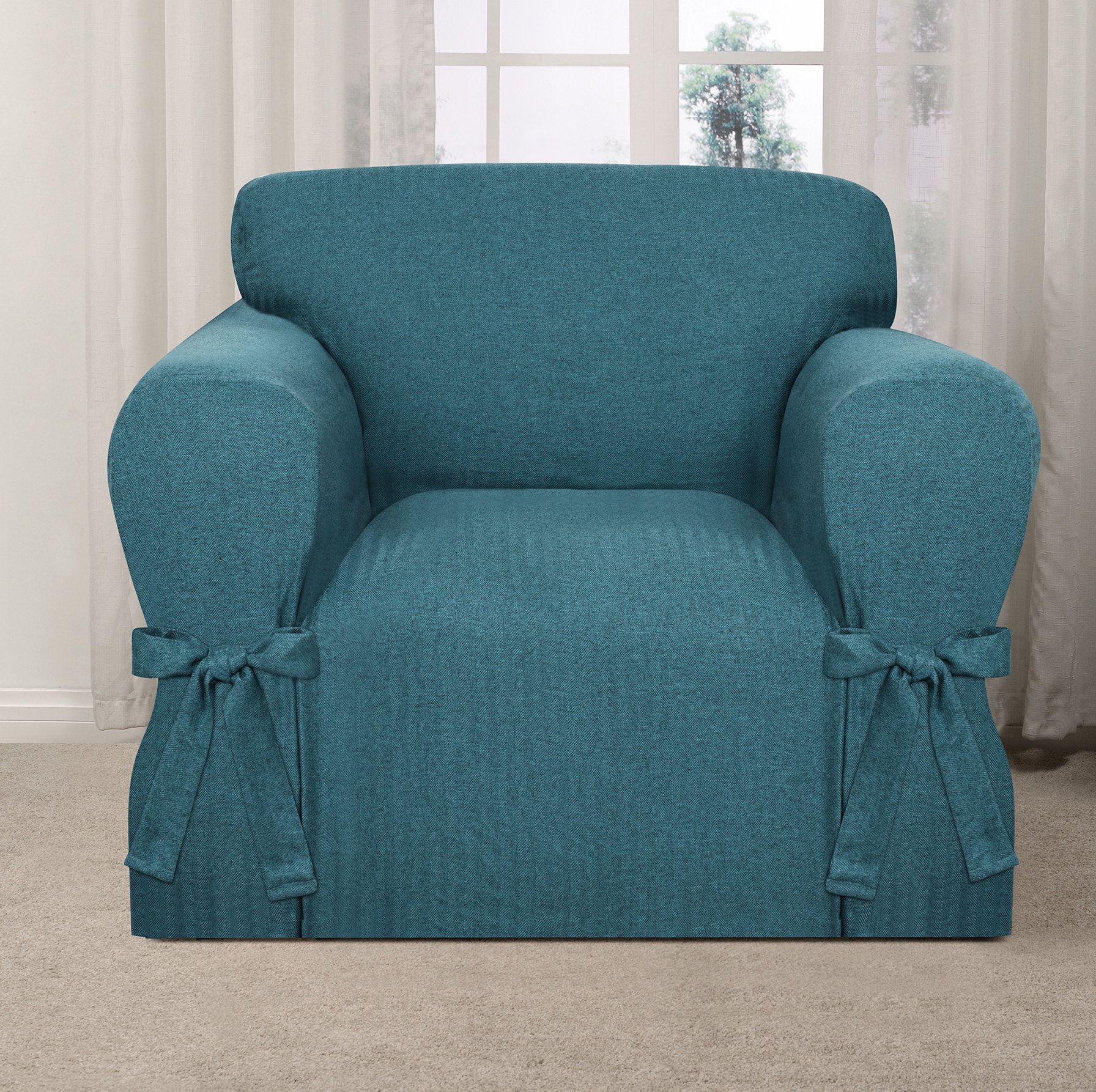 Kathy Ireland Home Evening Flannel Box Cushion Armchair Slipcover ...