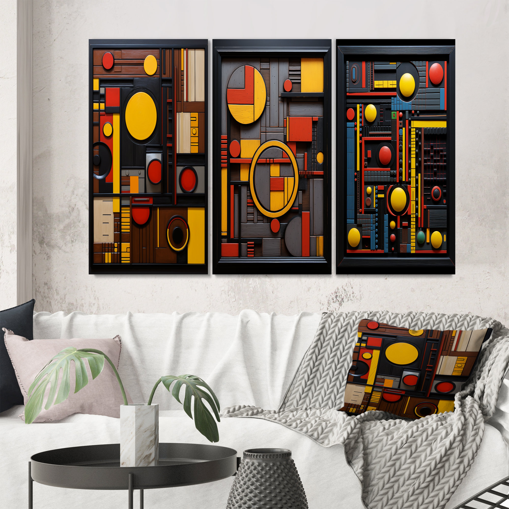 George Oliver Retro Geometry In Yellow And Red - Modern Geometric Art ...