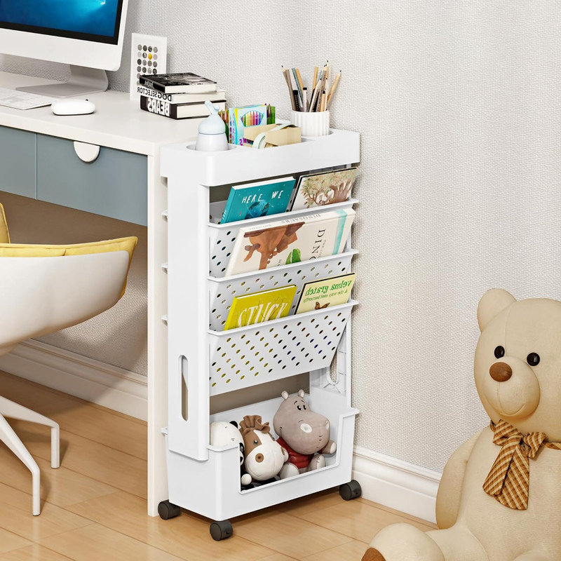 AMIZOY 5-Tier Mobile Bookshelf,Rolling Bookcase Book Storage Rack ...