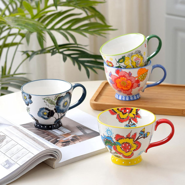 Lark Manor Sets of 4 Multicolor 12 oz Rose Daffodil Cute Coffee Mugs ...