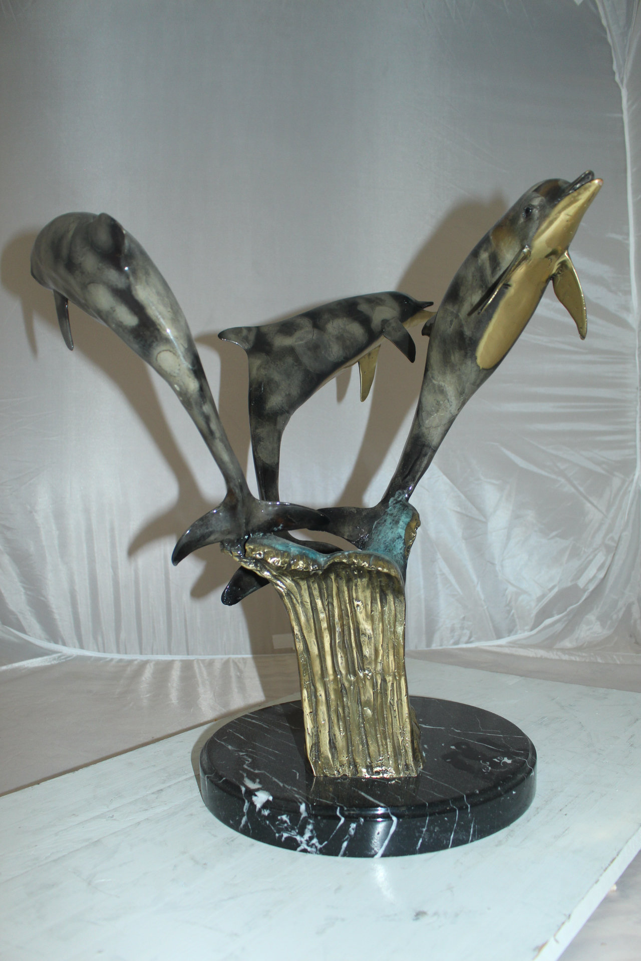 Rosecliff Heights Bly Three Dolphins Table Base Bronze Statue - Size ...