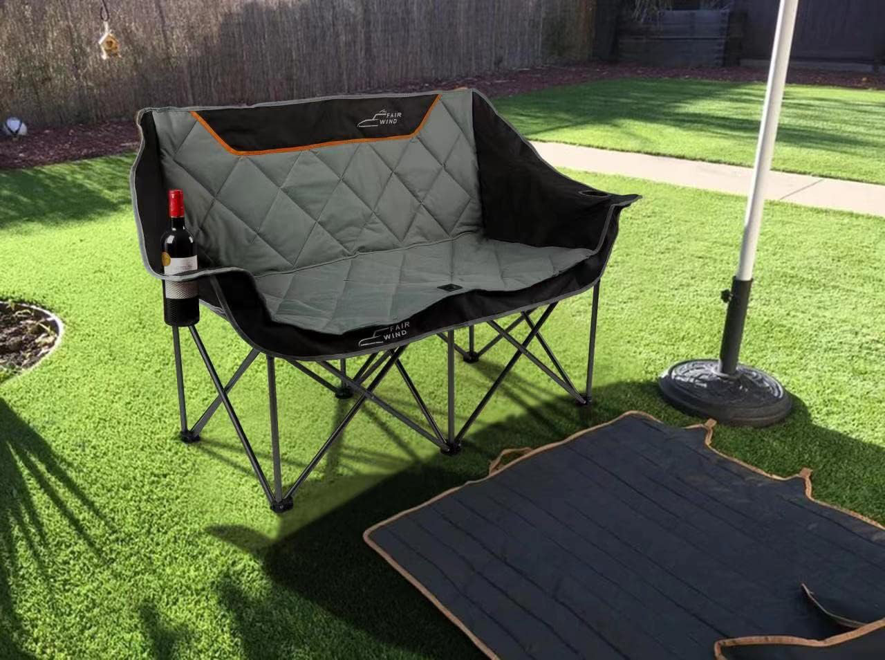 Union Rustic Oversized Fully Padded Camping Chair Folding Loveseat ...