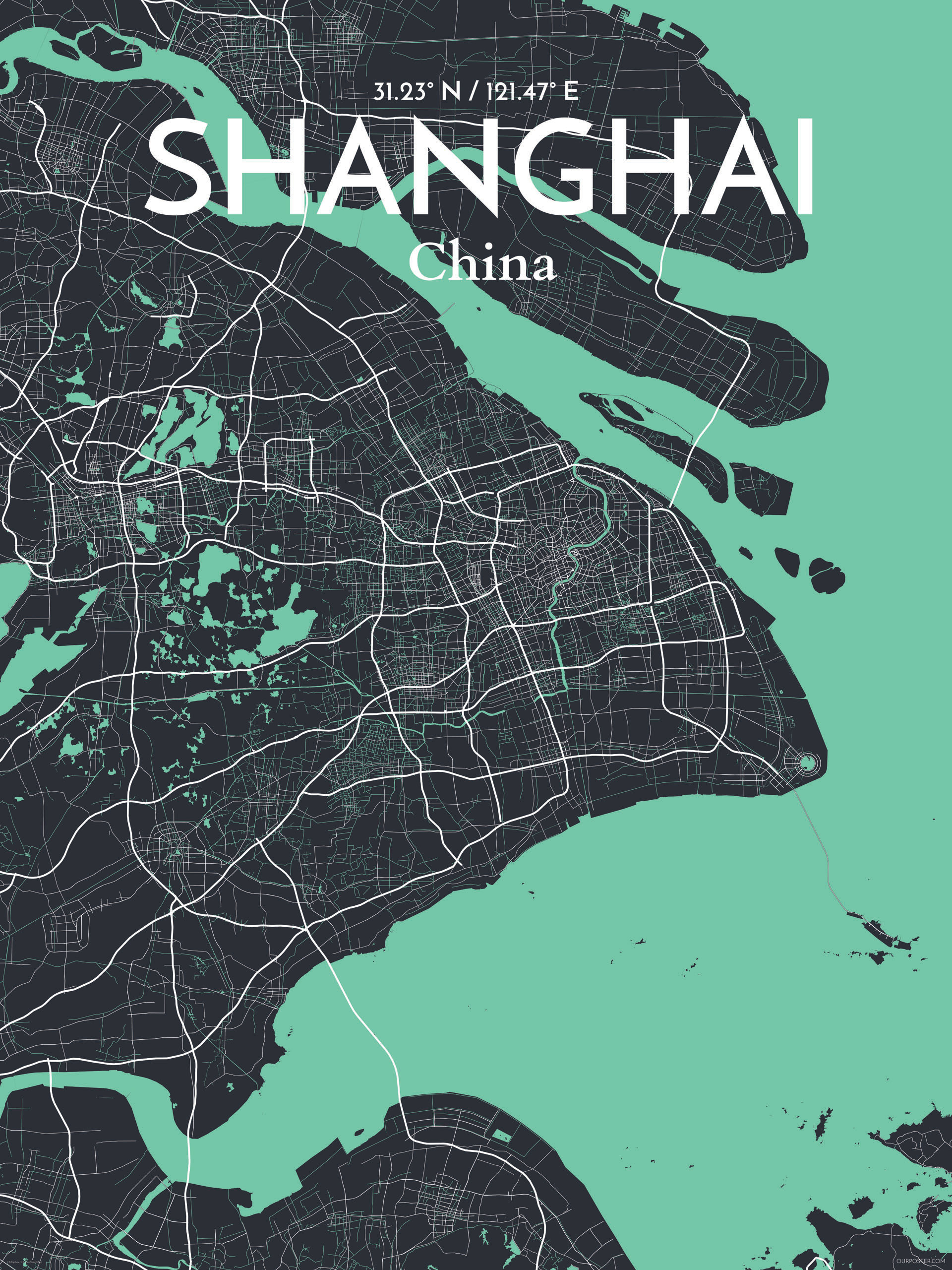 OurPoster.com 'Shanghai City Map' Graphic Art Print Poster in Dream ...
