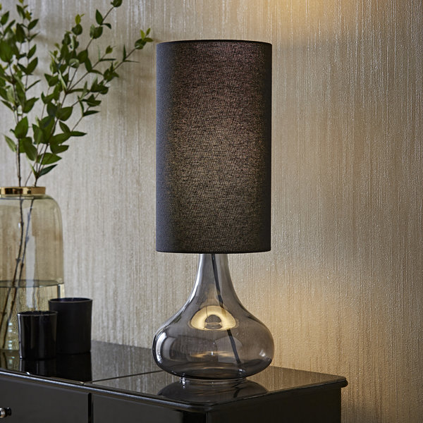 17 Stories Sylvie Black Linen Tall Lamp Shade Smoked Glass Teardrop ...