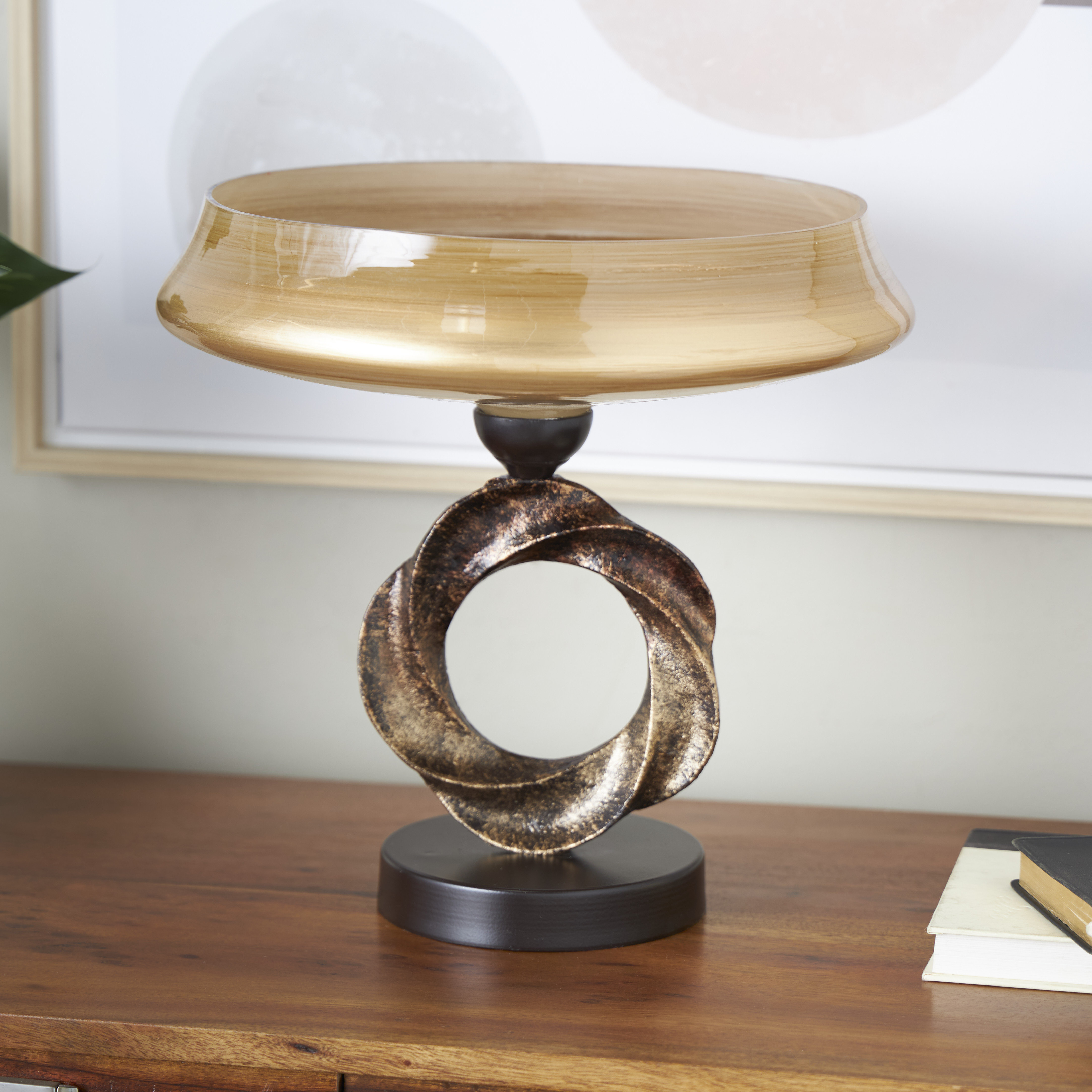 Brayden Studio® Cole And Grey Glass Wide Brushed Decorative Bowl With ...