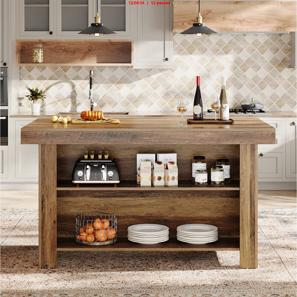 Ophelia & Co. 55" Kitchen Island With Storage, Farmhouse Island Table ...