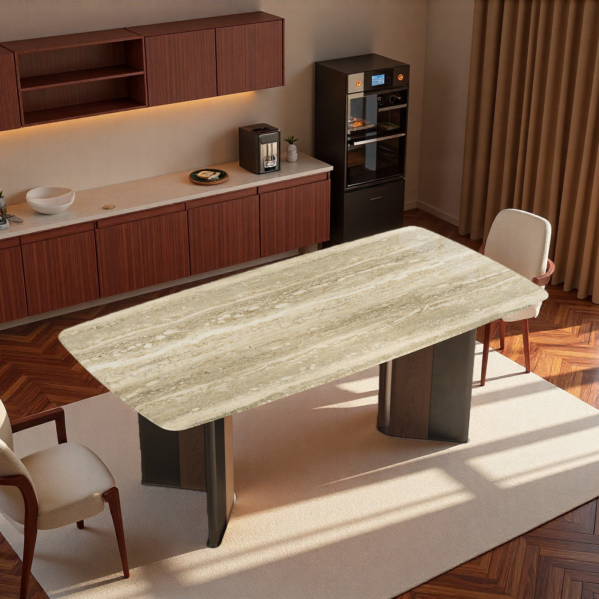Latitude Run® 63 Inch Modern Dining Table, Stone-Effect Tabletop with ...