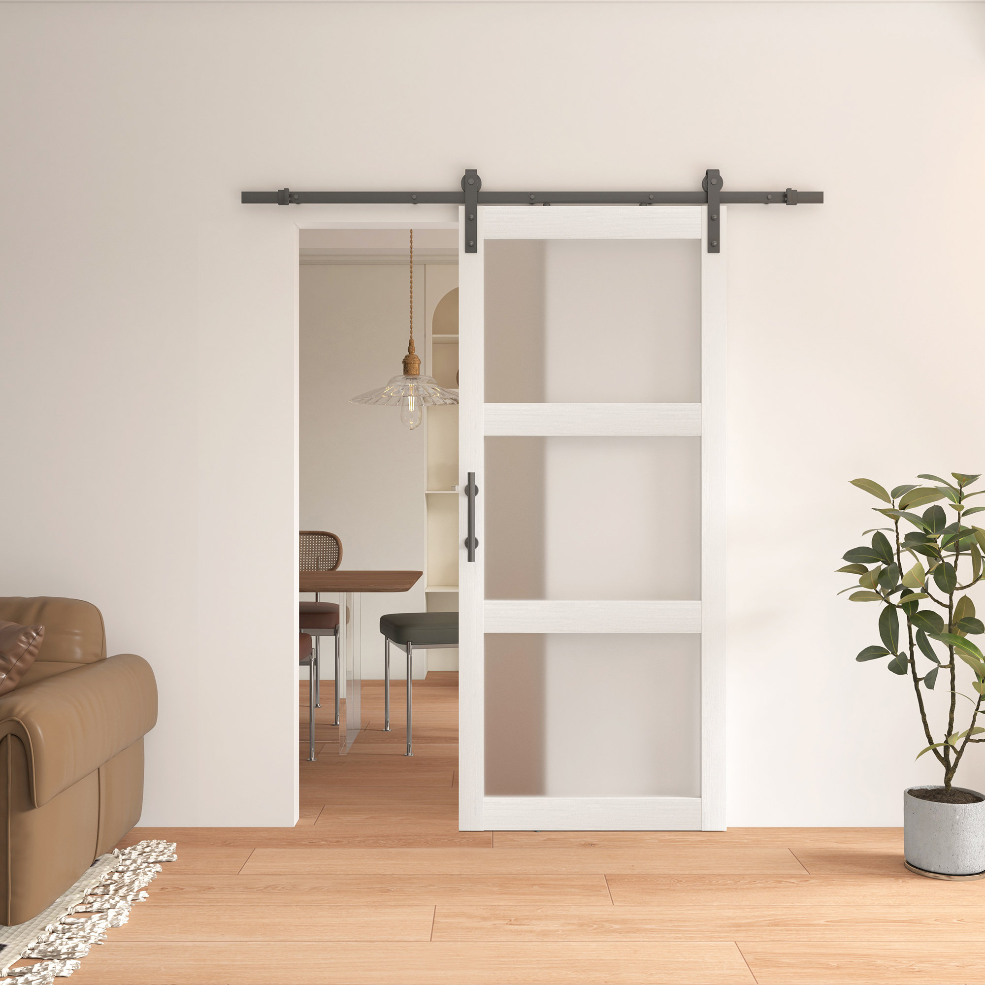 JUBEST Jubest Glass Barn Door With Installation Hardware Kit And Handle ...