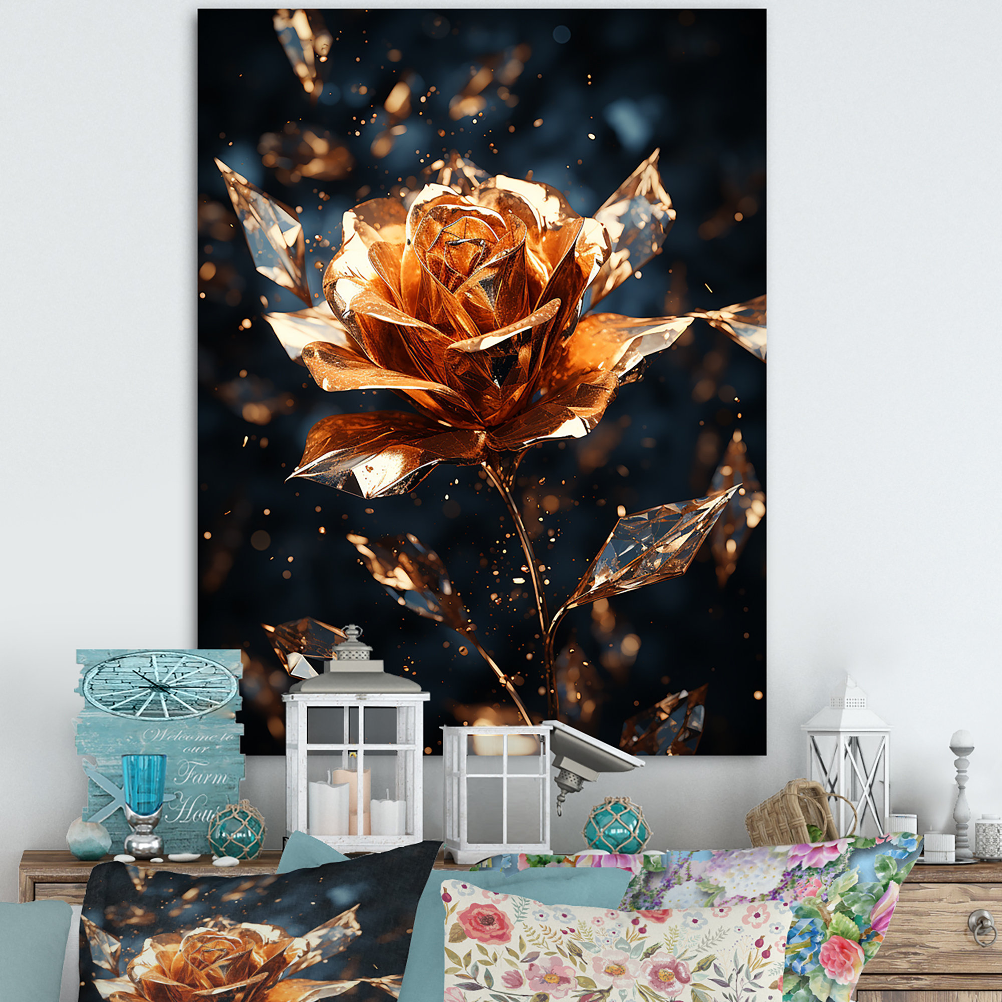 Lark Manor™ Gilded Gold And Black Rose Flowers I - Rose Wall Art | Wayfair