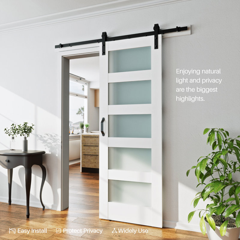 ATT Pre-hung 5 Panel Barn Door 84'' Solid Manufactured Wood Glass ...