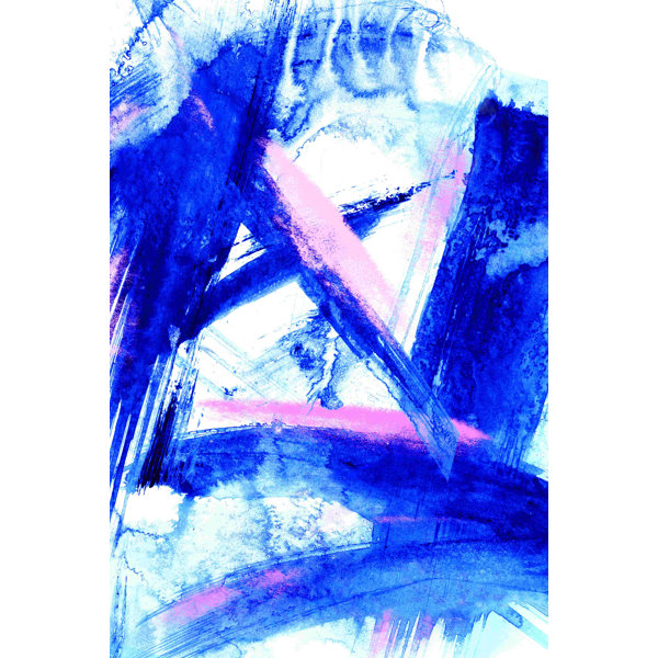 Wrought Studio™ Pink and Blue Dashes - Wrapped Canvas Painting | Wayfair