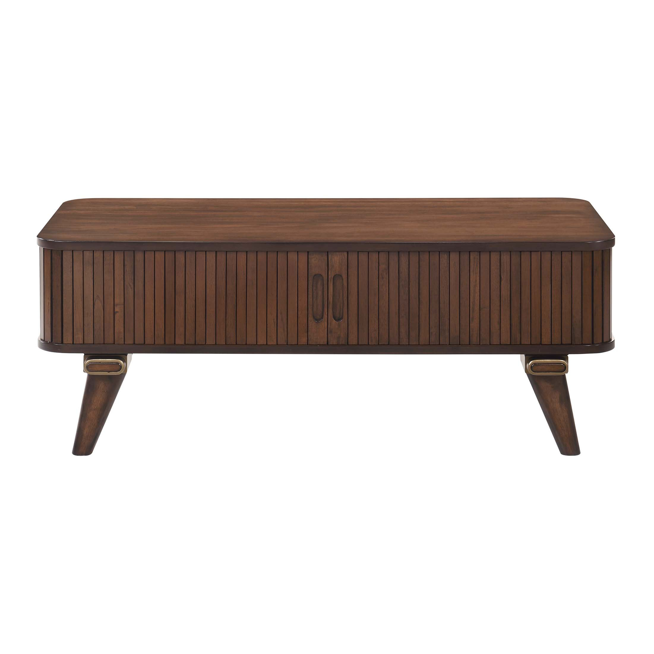 Corrigan Studio® 1pc Storage Cocktail Table Walnut Finish Tambour Doors ...