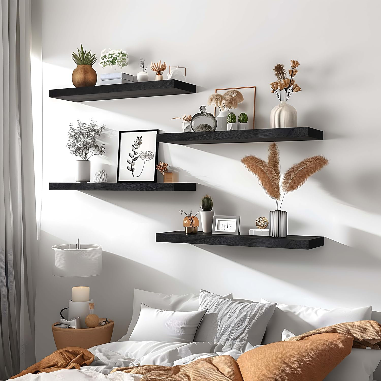 Latitude Run® Floating Shelves For Wall Rustic Black Wall Shelves ...