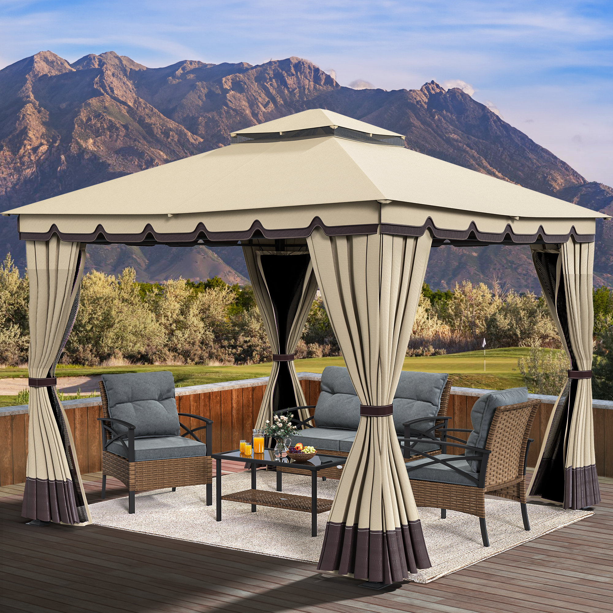 YITAHOME 10 Ft. W x 12 Ft. D and 10 Ft. W x 10 Ft. D Soft Roof Gazebos ...