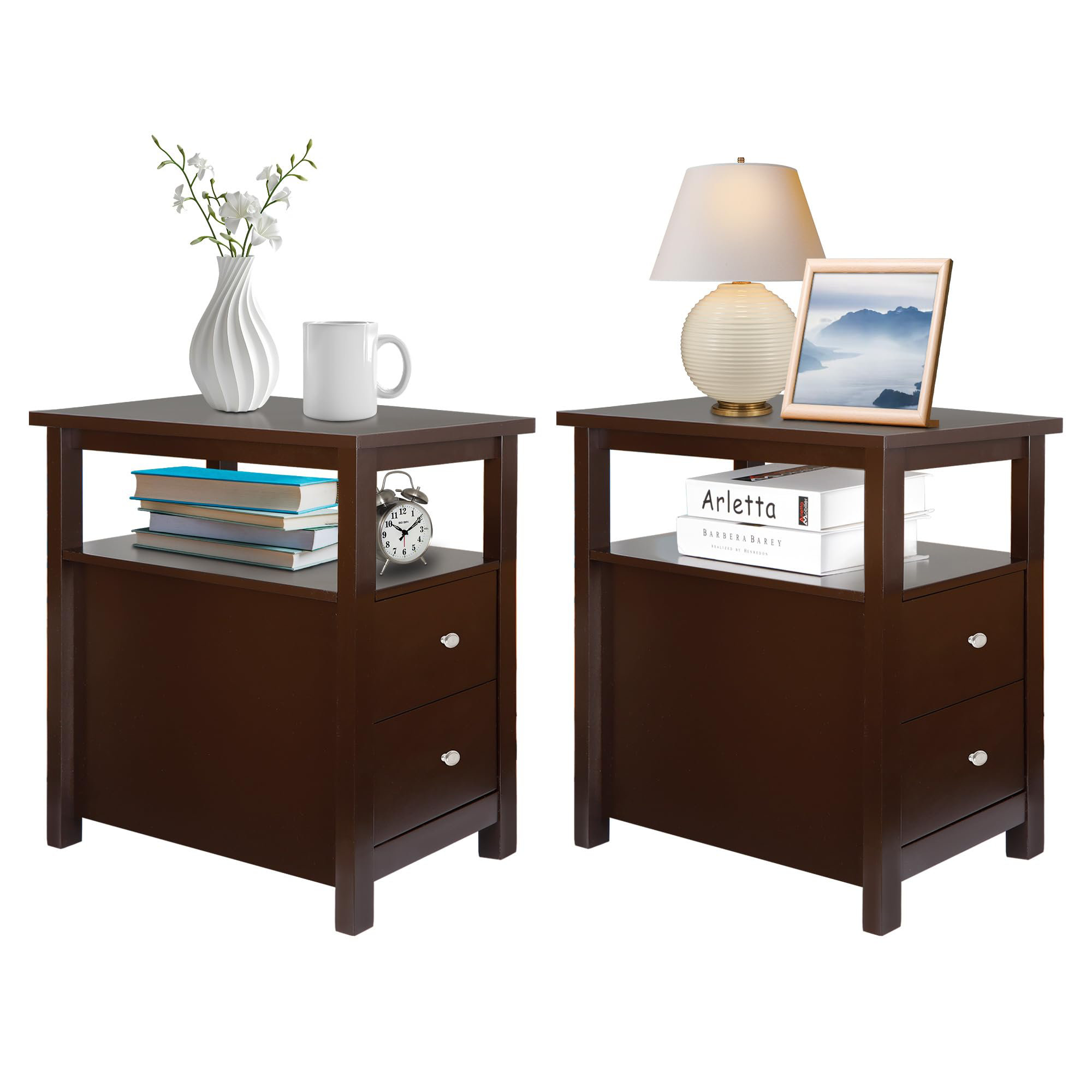 One Allium Way® Set of 2 Narrow End Tables with 2 Drawers & Storage ...