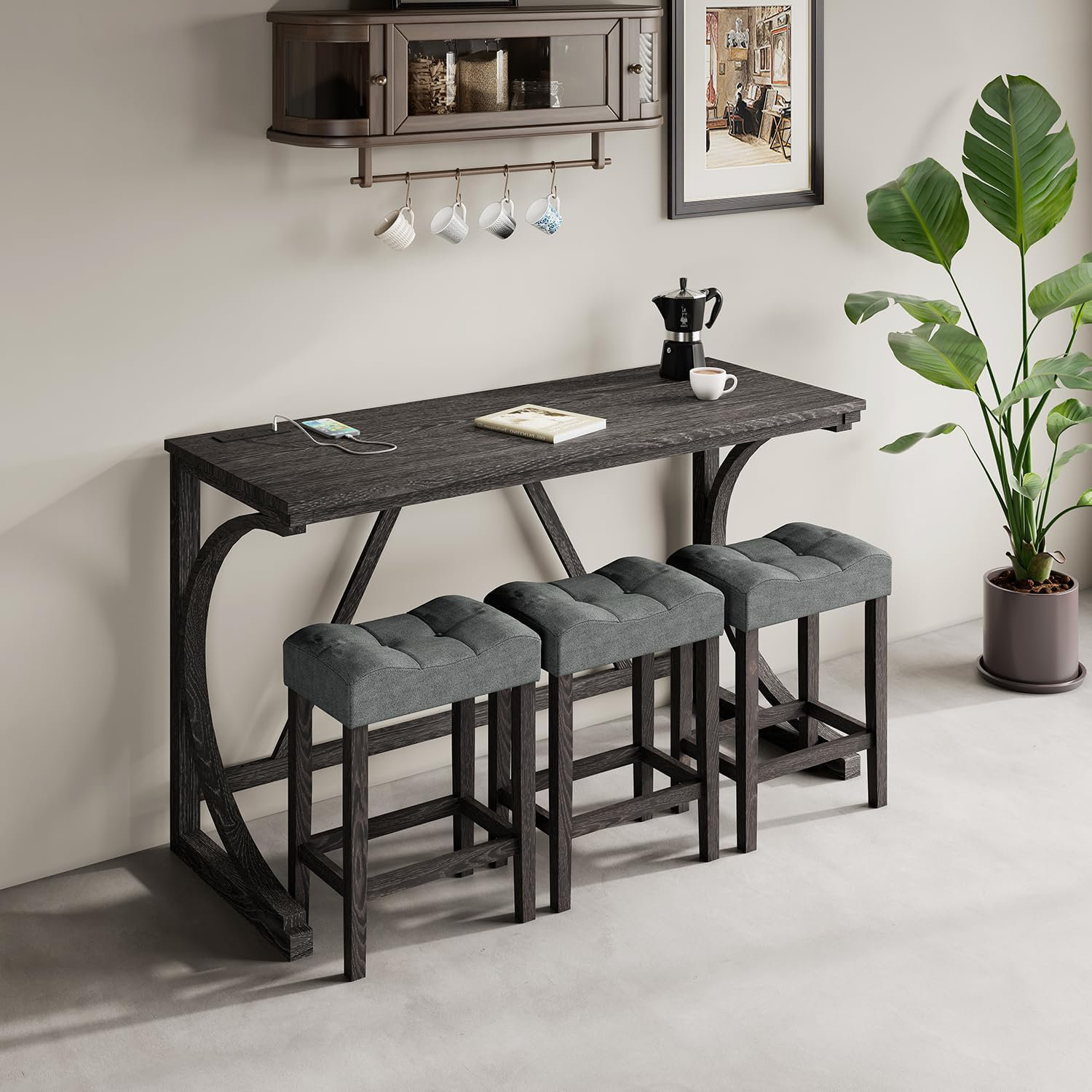 Millwood Pines Demicah 4-Piece Counter Height Bar Table Set with Socket ...