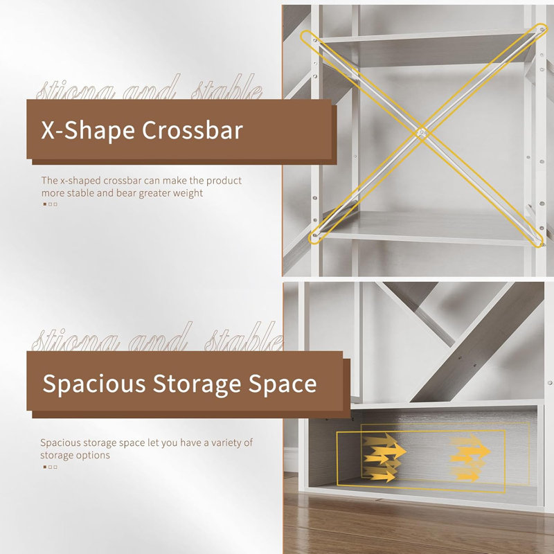 17 Stories Triple 5-Tier Industrial Tree Bookshelf with 20 Open Shelves ...