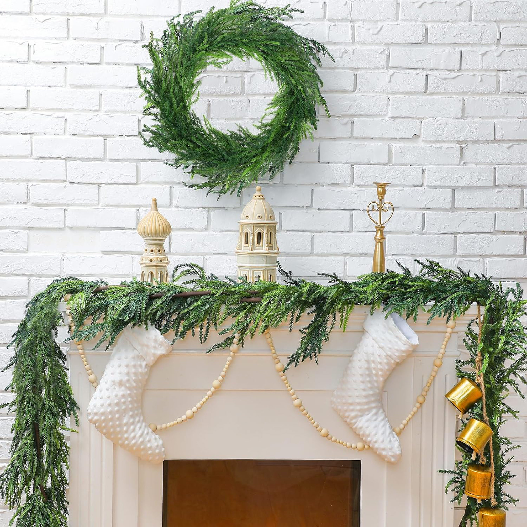 Primrue 2Pcs Real Touch Artificial Norfolk Pine Garlands, Greenery ...