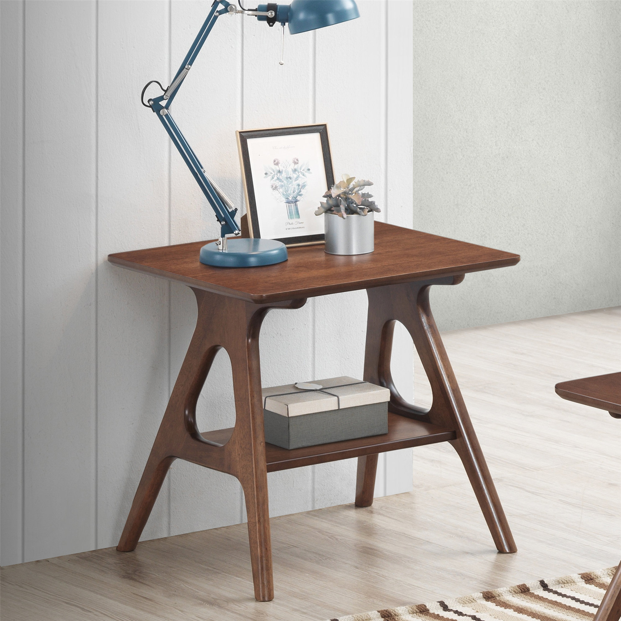 Lark Manor Table de bout Mid-Century en bois avec tablette, table de ...