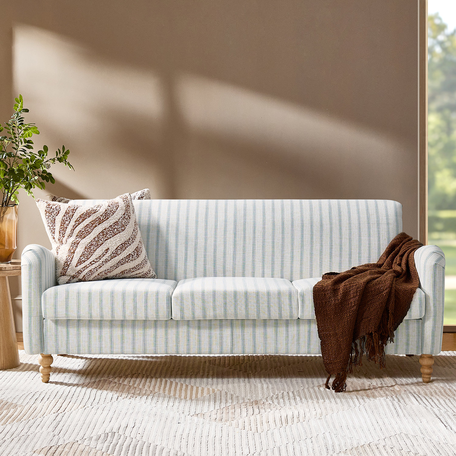 Winston Porter Terren 78" Farmhouse Linen Upholstery Sofa with Solid ...