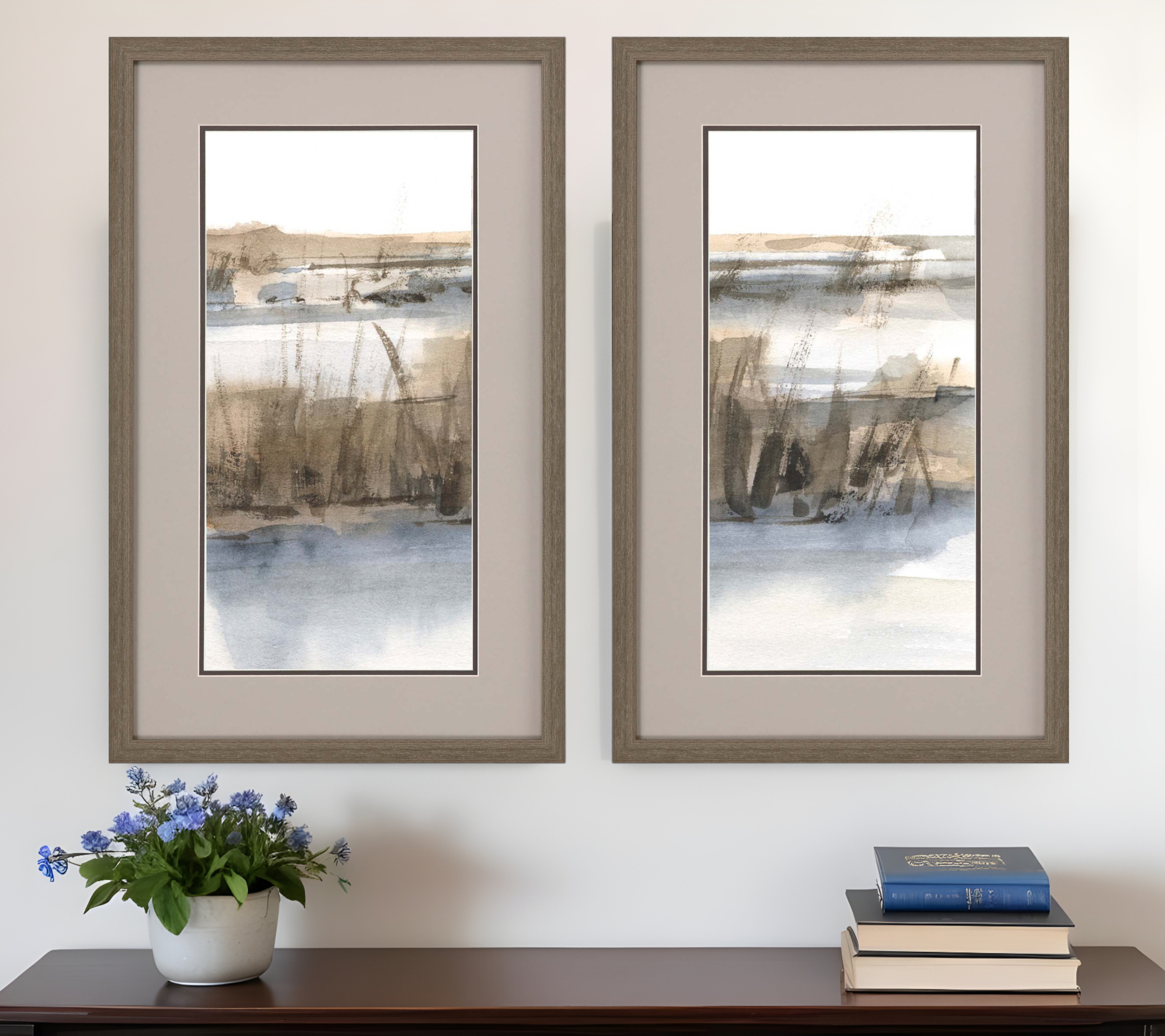 HomeRoots Set Of Two Blue Grey Marsh Brown Framed Print Wall Art | Wayfair
