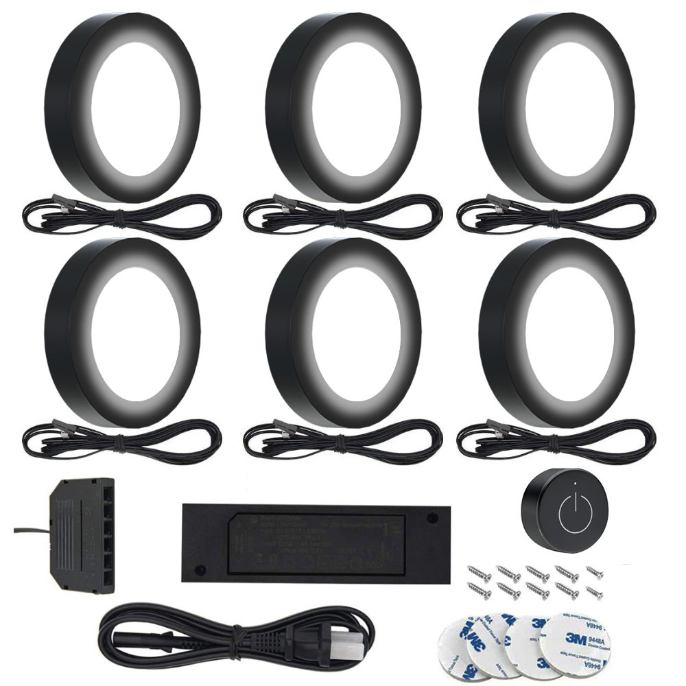 VST PL05 6 Pack 4000K Mini Puck Light with Wireless Dimmer 12V 2W/pc ...