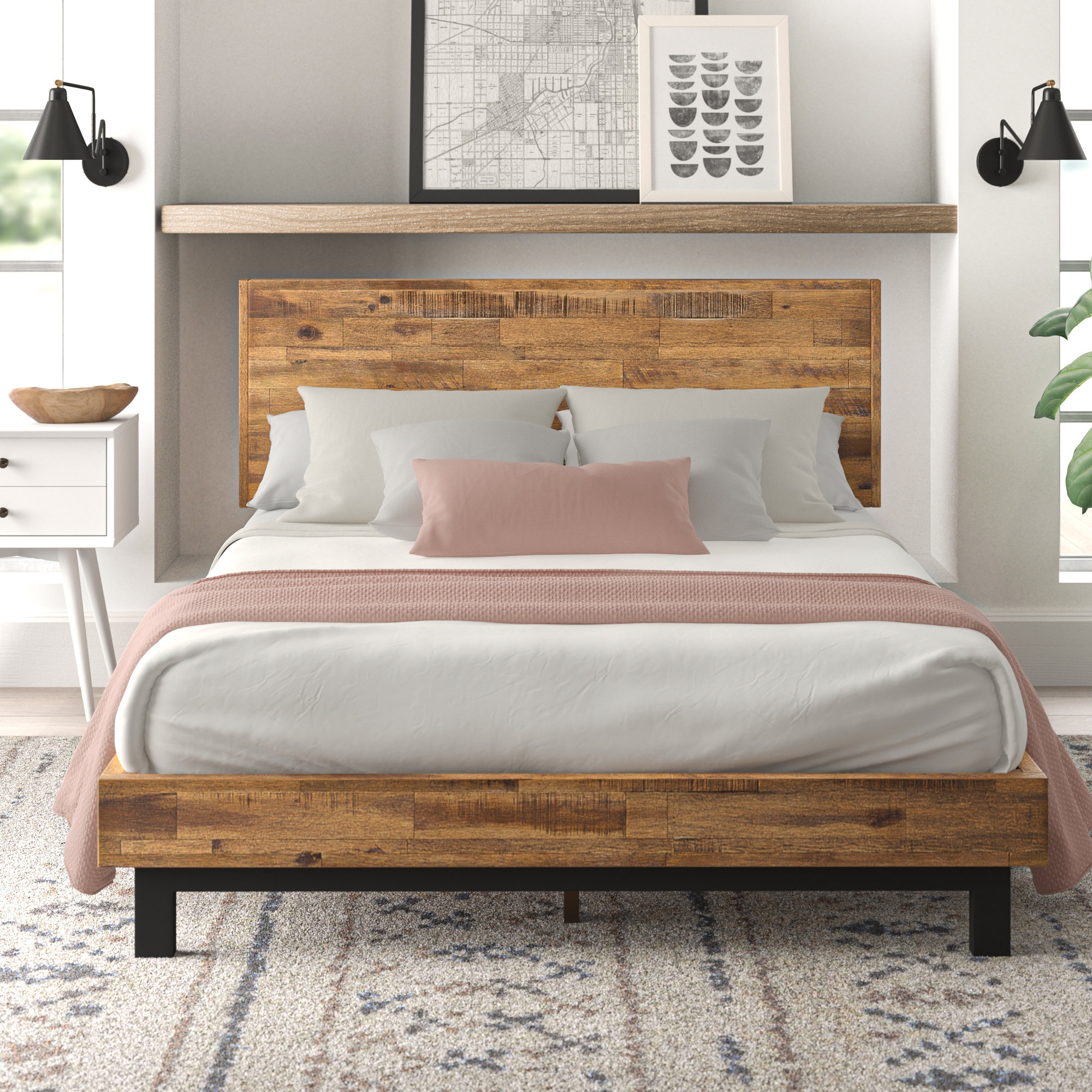 Millwood Pines Industrial Modern Solid Wood Platform Bed with ...