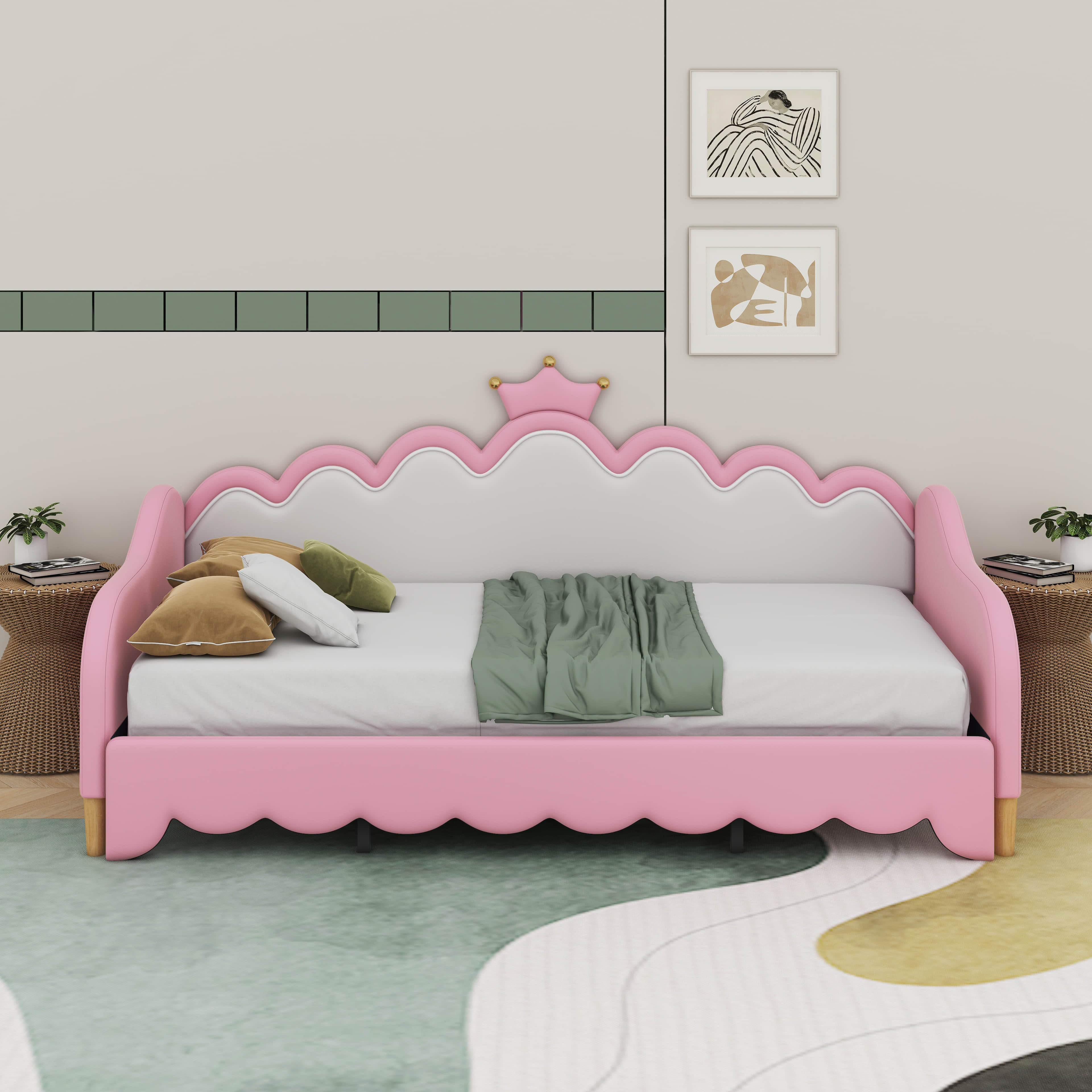 Zoomie Kids Amiyrah Twin Extending Modern Upholstered Princess Daybed ...