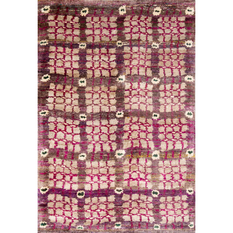 Woven Concepts Rumi Geometric Hand-Knotted Silk Beige/Berry Area Rug ...