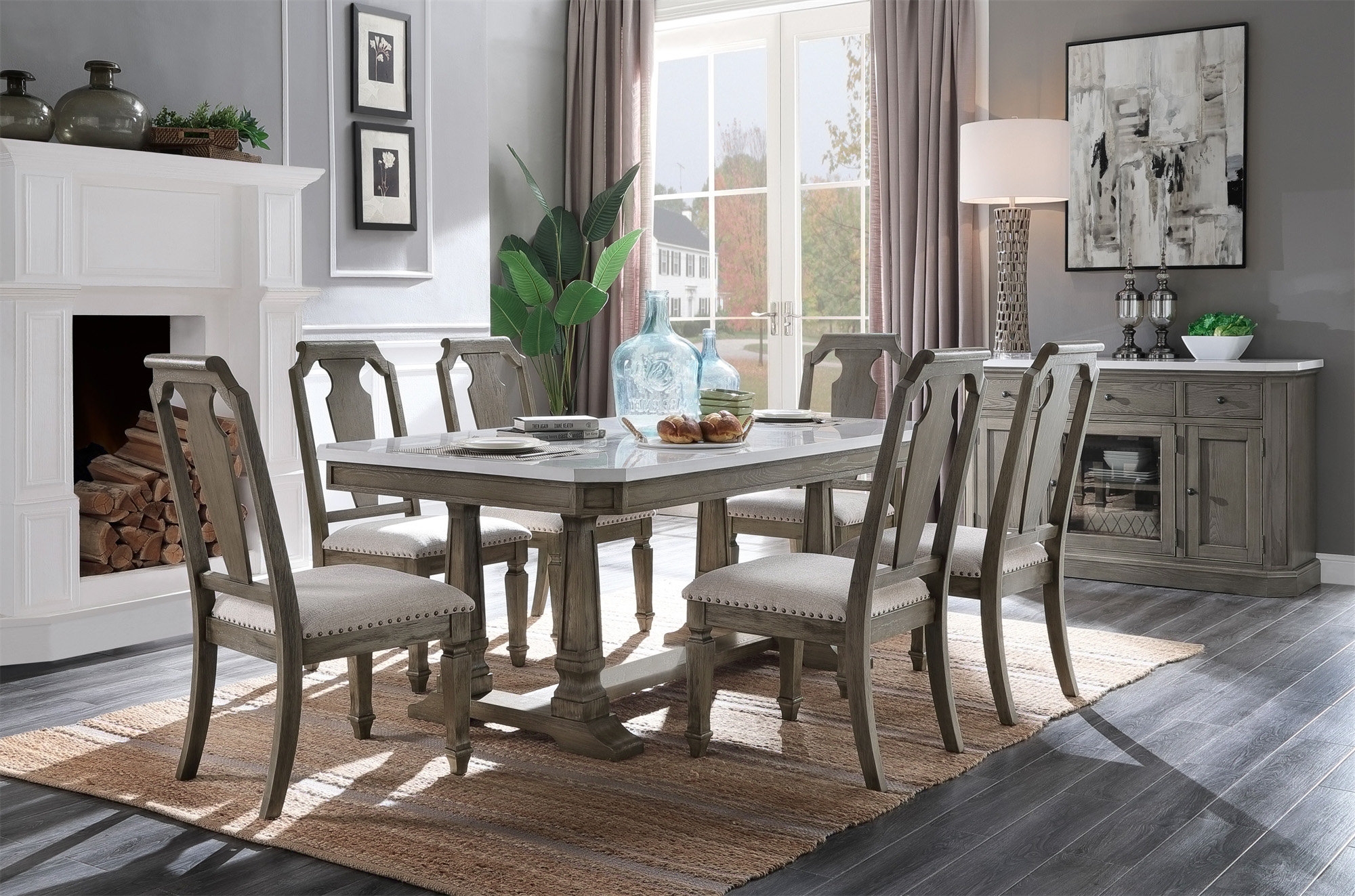 Darby Home Co Anacelia Dining Table, Marble & Weathered Oak Finish ...