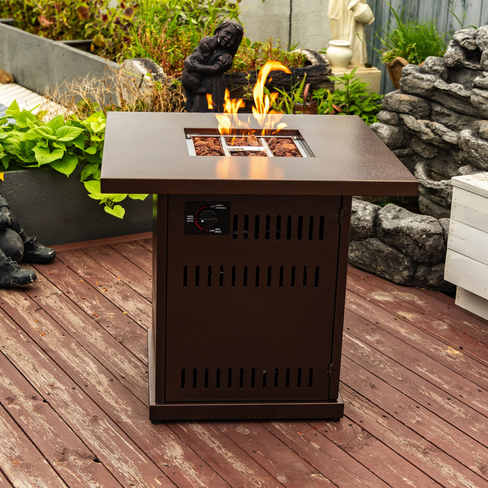 Lark Manor™ Square fire pit table Propane Fire Table with Stainless ...