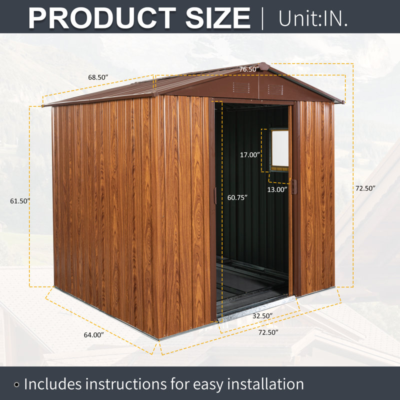HOA.WWC 6x6 Metal Outdoor Storage Shed With Window Coffee | Wayfair