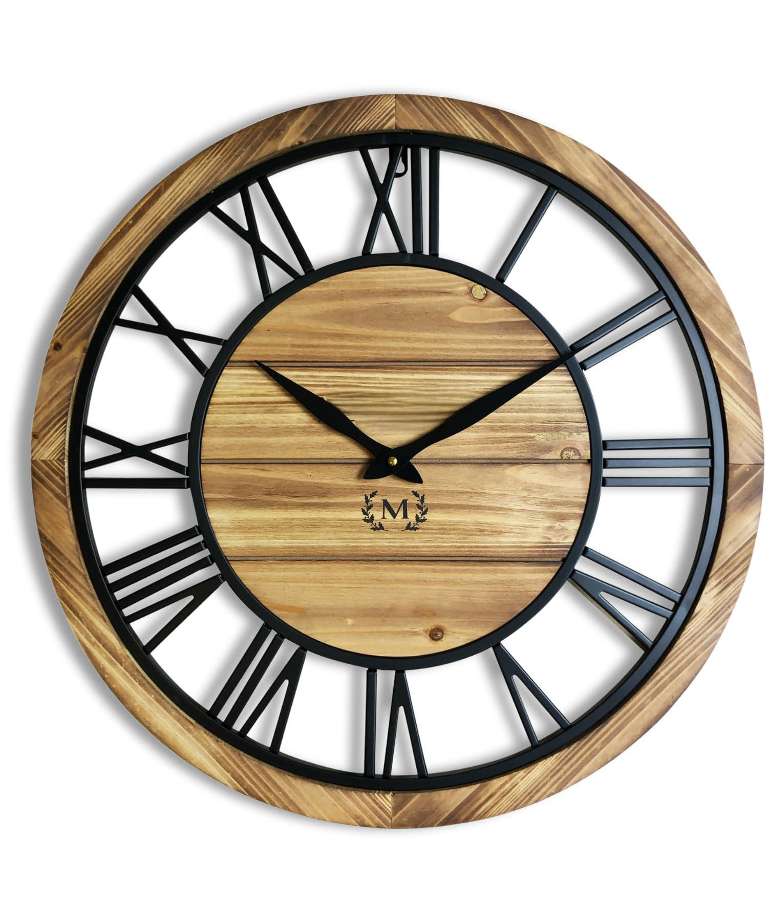 17 Stories 24 Inch Wooden Farmhouse Wall Clock, Big Rustic Wood Large ...
