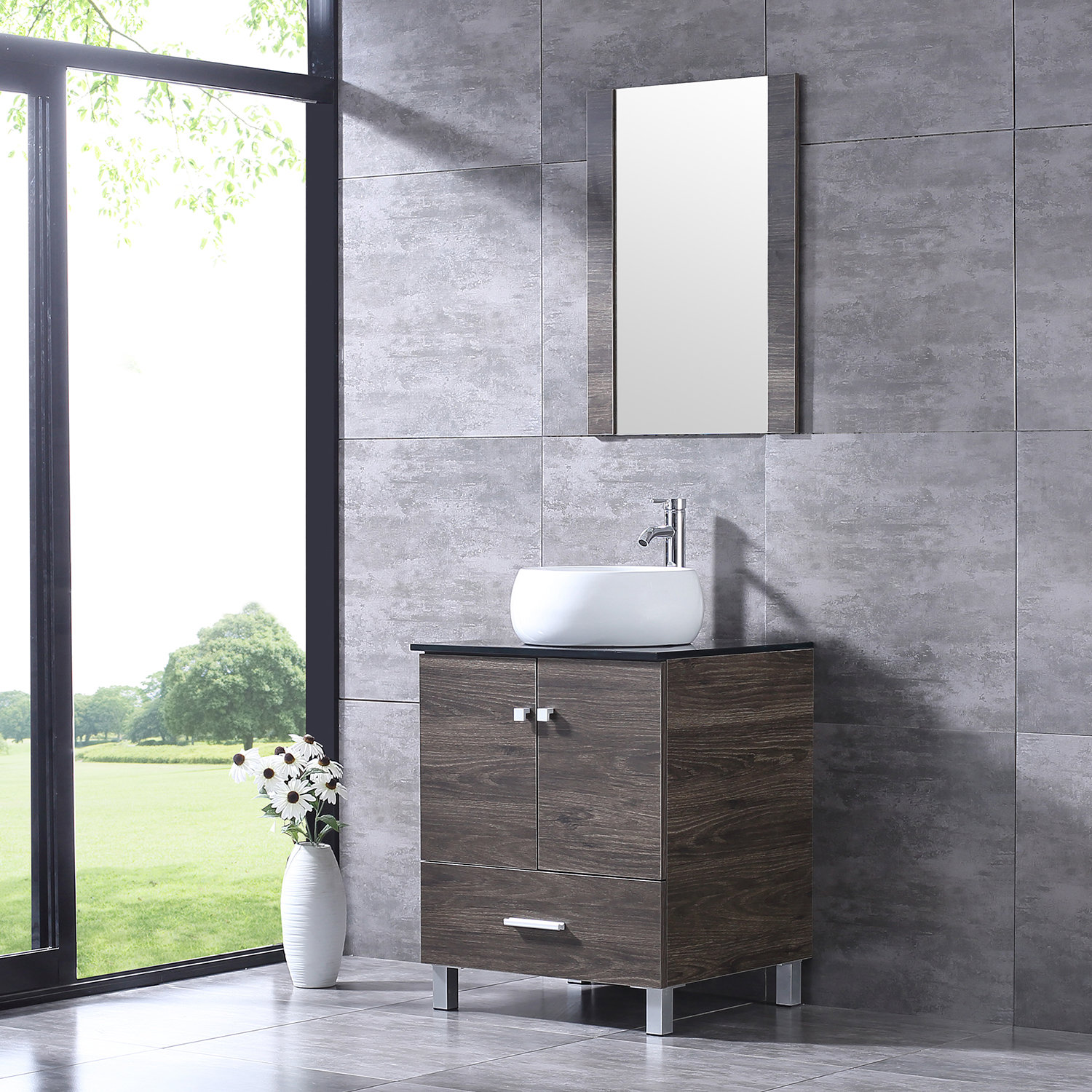 Ebern Designs Aldi 24"Single Bathroom Vanity Set with Mirror | Wayfair