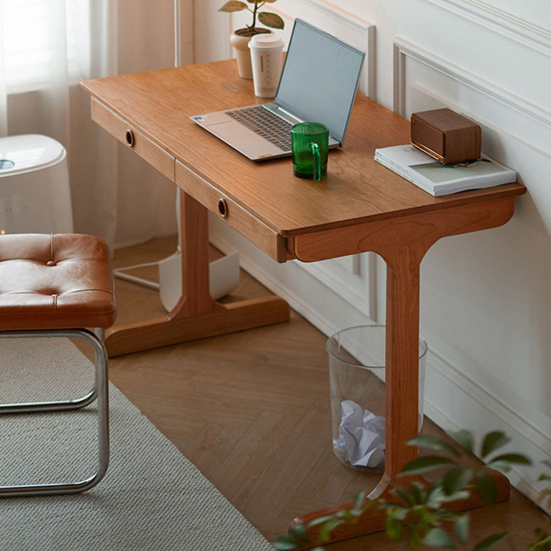 Furnire Lewi Cherry Wood Color Rectangular Solid Wood desks | Wayfair