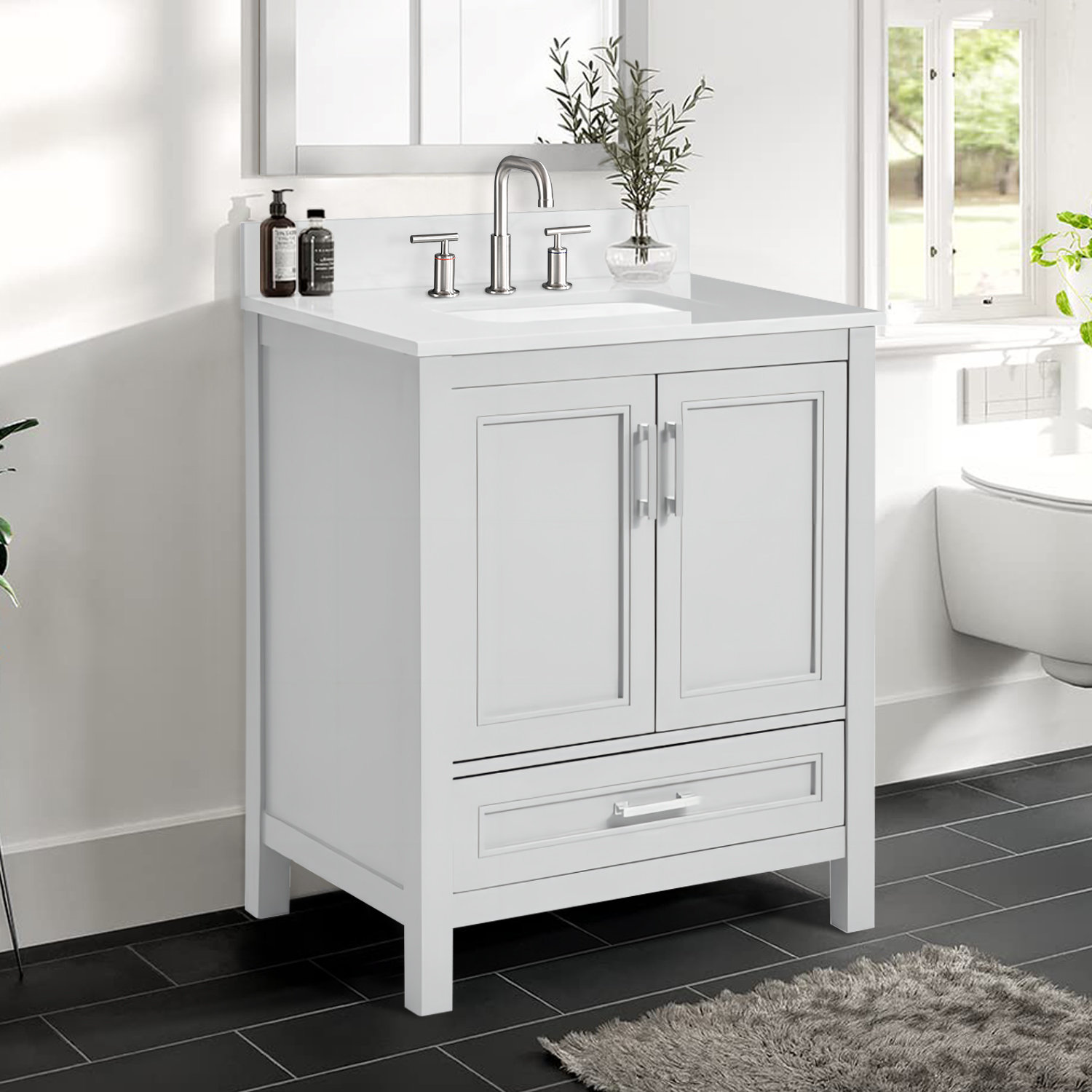 Ebern Designs Raxton 30'' Single Bathroom Vanity with Engineered Marble ...