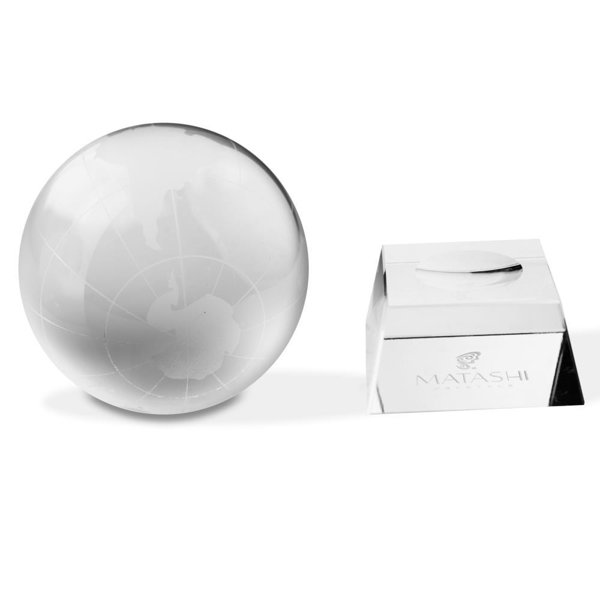 Matashi Crystal Crystal Etched Globe Ornament and Trapezoid Base Paper ...