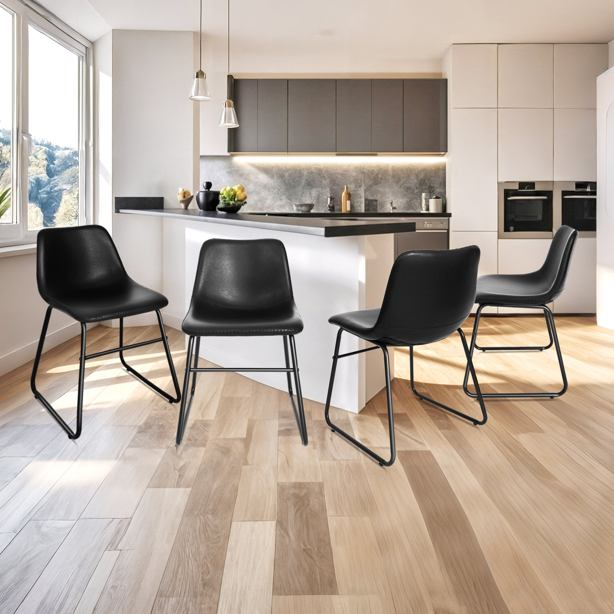 Latitude Run® Bar Stools Set Of 4, 18" Faux Leather Modern Armless ...