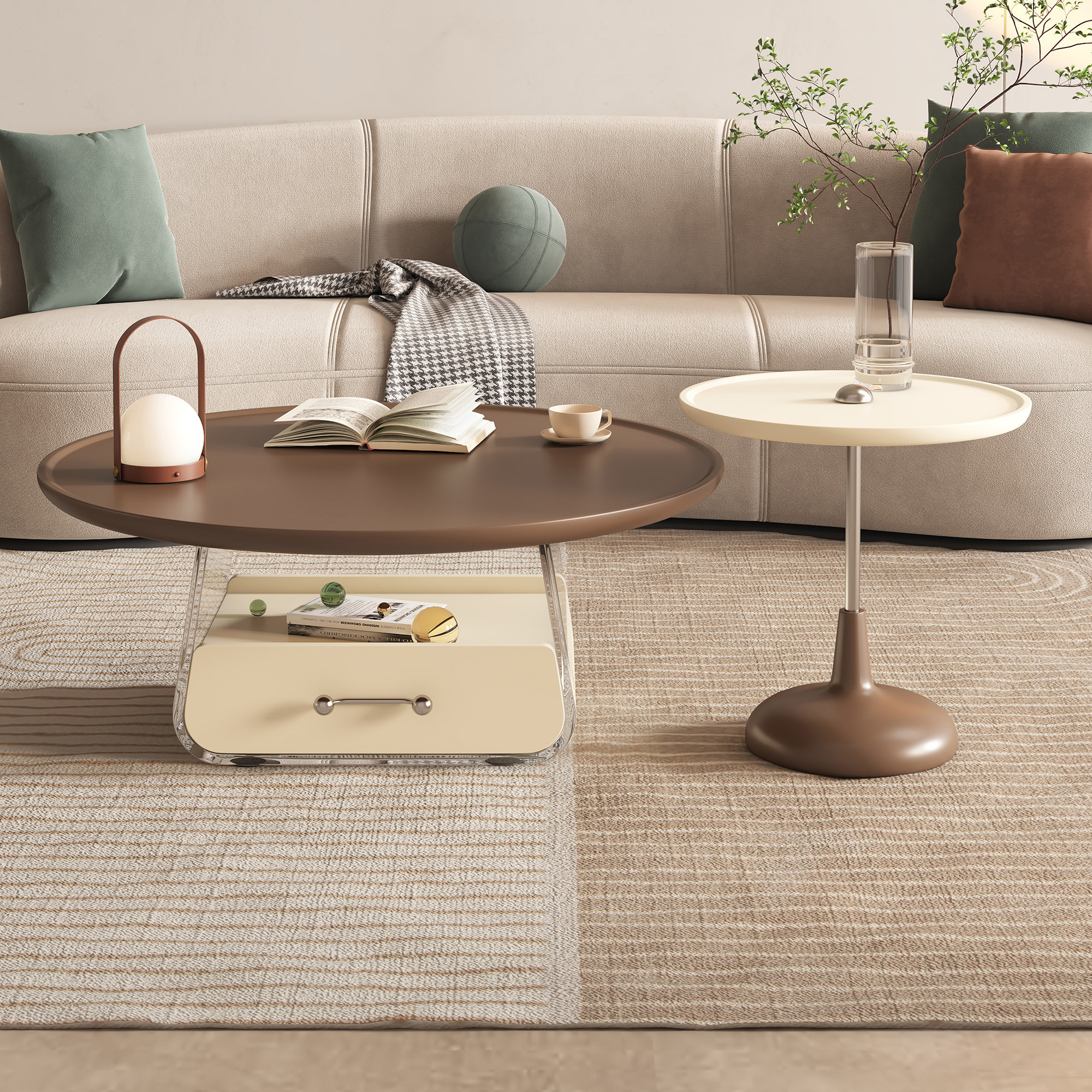 Everly Quinn Ajanay Modern Nesting Wood Coffee Table Set with Acrylic ...